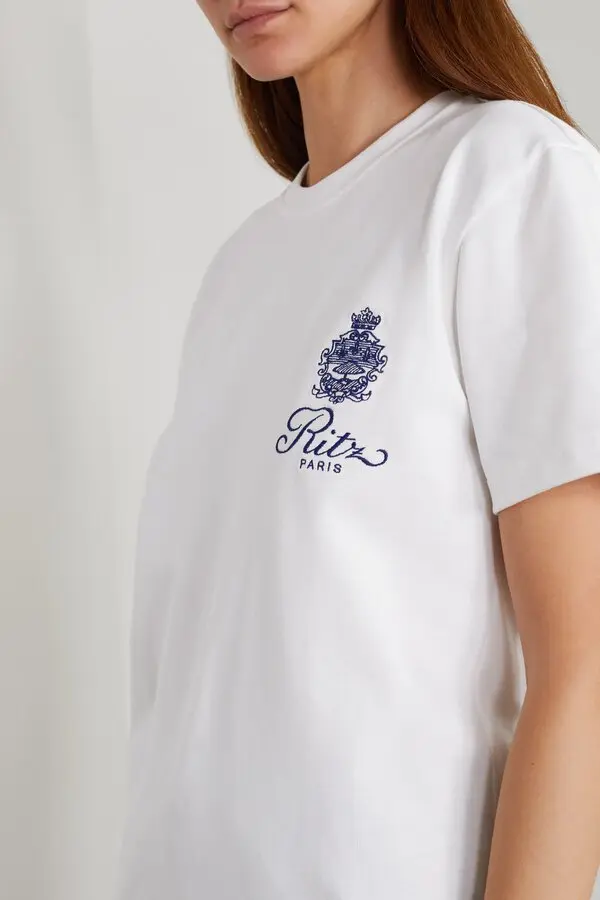 FRAME Ritz Paris Embroidered Cotton-jersey T-shirt