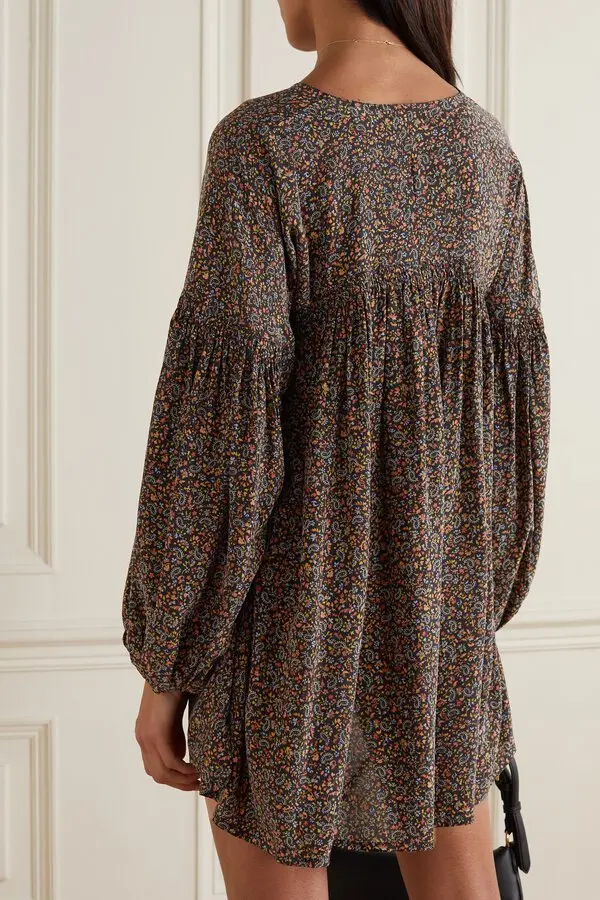 black pietra floral mini dress DôEn Pietra Paisley-Print Silk Crepe De Chine Mini Dress In Black - 50% Off