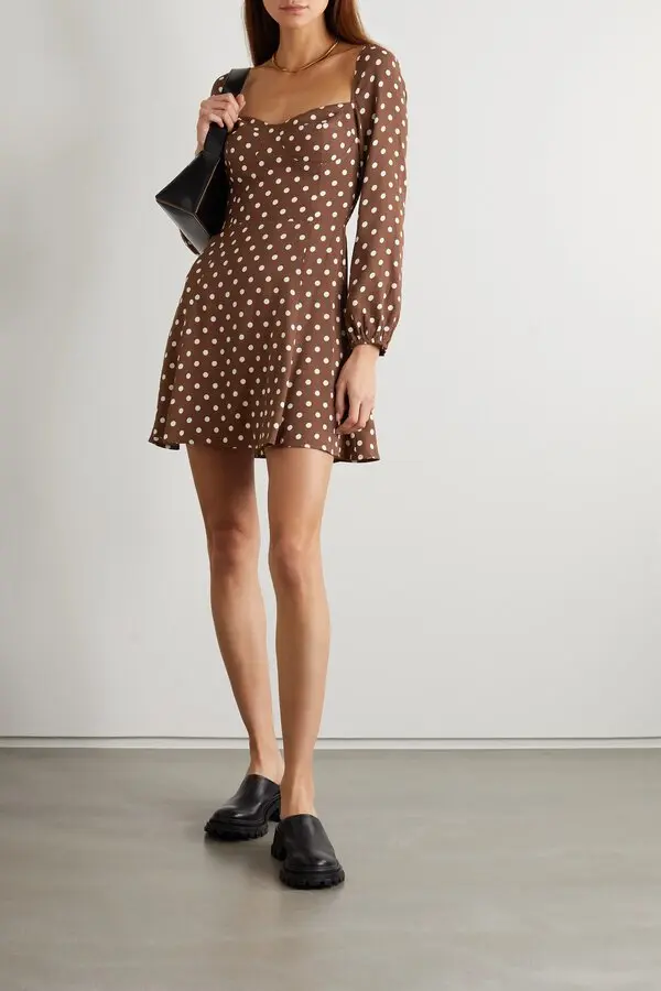 Reformation Polka Dot Dress Reformation Mochi Dress Brown And White Polka