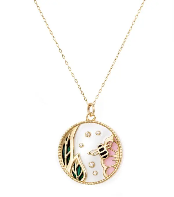 L'ATELIER NAWBAR Yellow Gold, Diamond, Malachite, And Mother-of-pearl Pendant Necklace - White