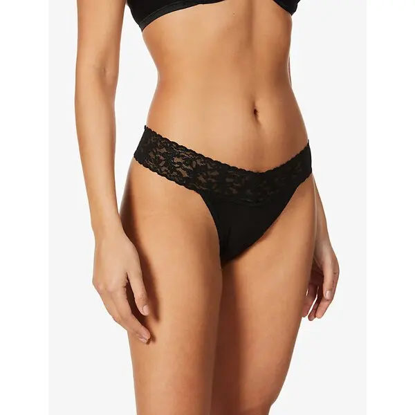 Hanky Panky Lace-trim Original-rise Stretch-cotton Thong - Black