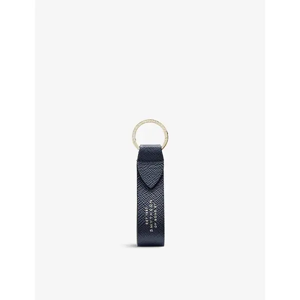 Smythson Panama Cross-grain Leather Keyring - Navy