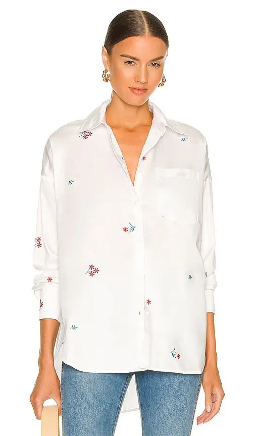 Something Navy Embroidered Button Up Top