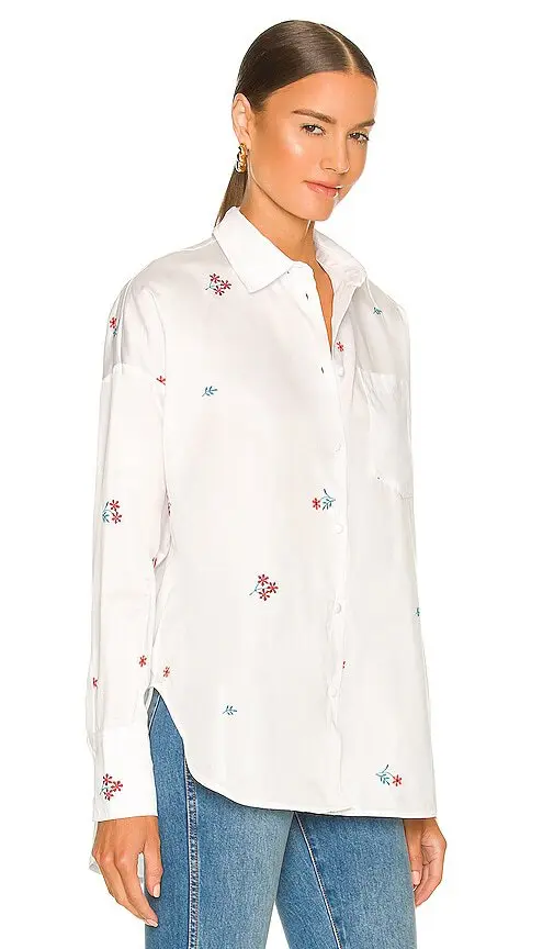 Something Navy Embroidered Button Up Top