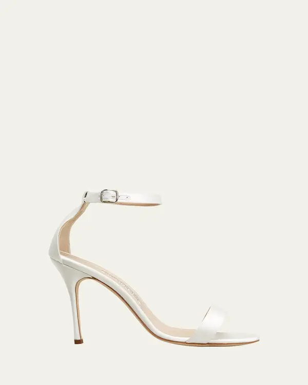 Manolo Blahnik Chaos Satin Stiletto Sandals - Cream