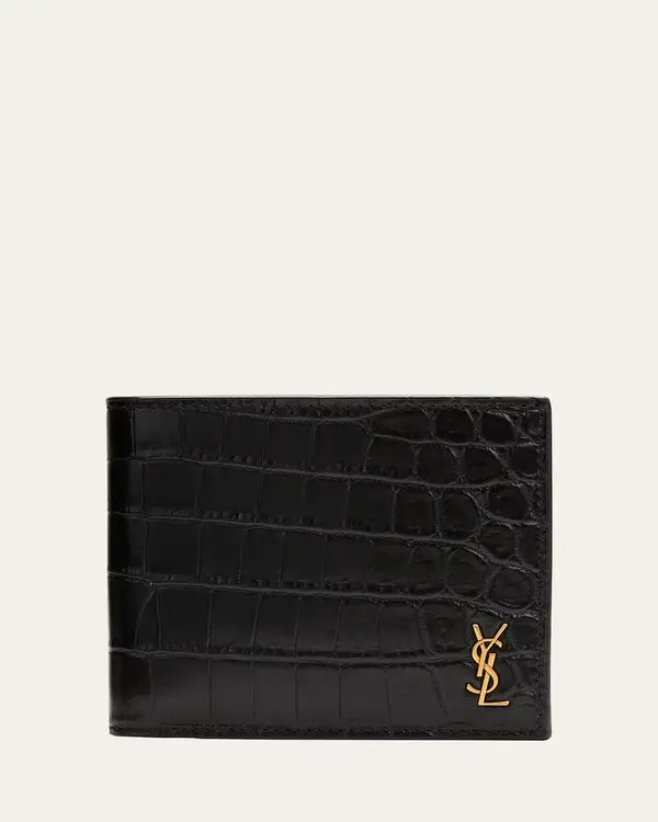 Saint Laurent Croc-embossed Bi-fold Wallet - Nero