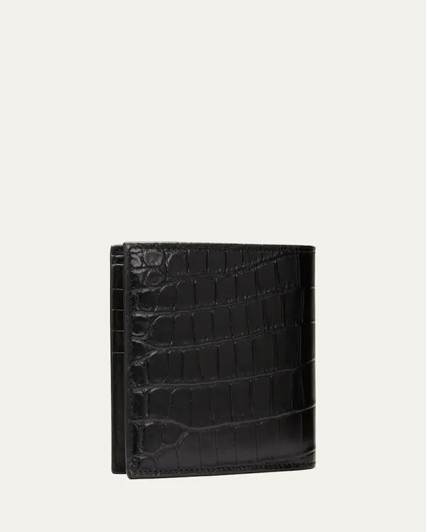 Saint Laurent Croc-embossed Bi-fold Wallet - Nero