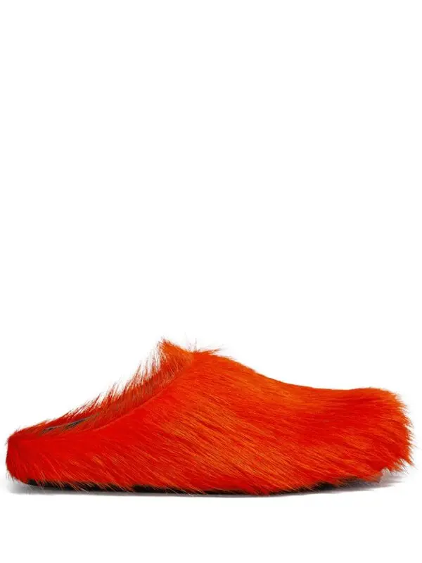 Marni Long Hair Calfskin Fussbett Sabots - Orange
