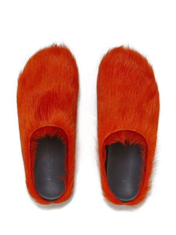 Marni Long Hair Calfskin Fussbett Sabots - Orange
