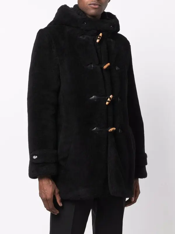 Saint Laurent Faux-Fur Duffle Coat - Black | Editorialist