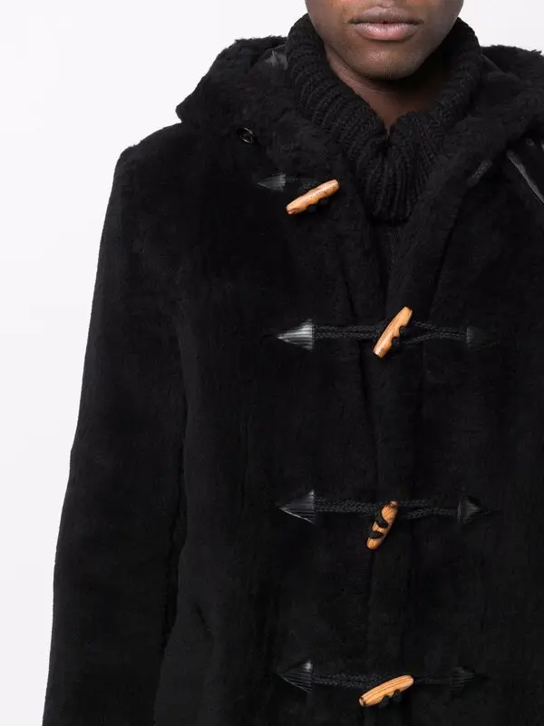 Saint Laurent Faux-Fur Duffle Coat - Black | Editorialist