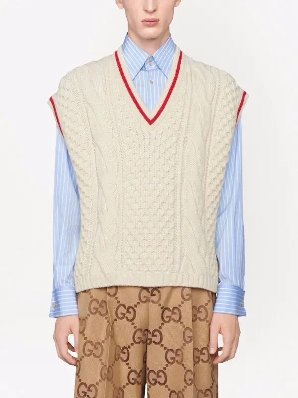 Gucci Cable-Knit V-Neck Vest - White | Editorialist