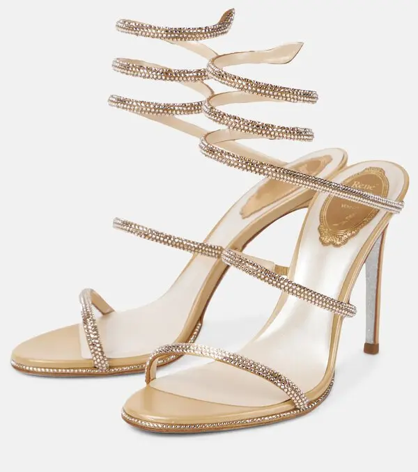 Rene Caovilla Cleo Embellished Leather Sandals - Beige