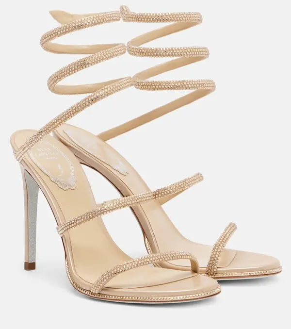 Rene Caovilla Cleo Embellished Leather Sandals - Beige
