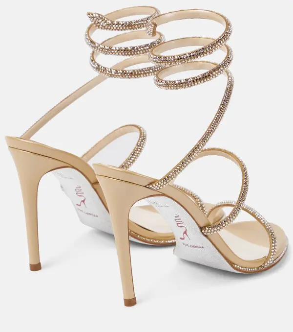 Rene Caovilla Cleo Embellished Leather Sandals - Beige