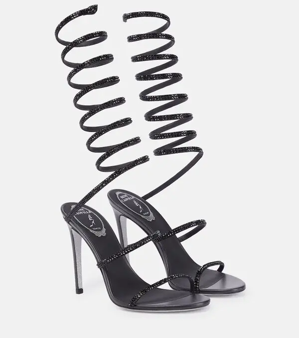 Rene Caovilla Cleo Embellished Leather Sandals - Black