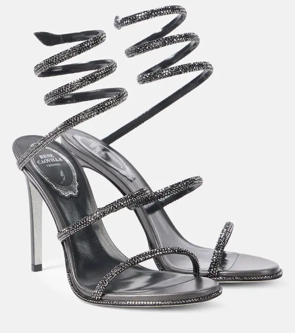 Rene Caovilla Cleo Embellished Leather Sandals - Grey