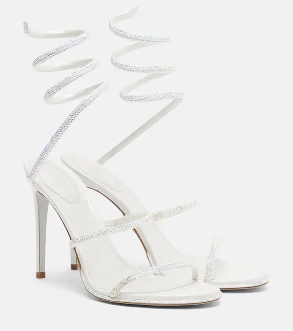 Rene Caovilla Cleo Embellished Leather Sandals - White