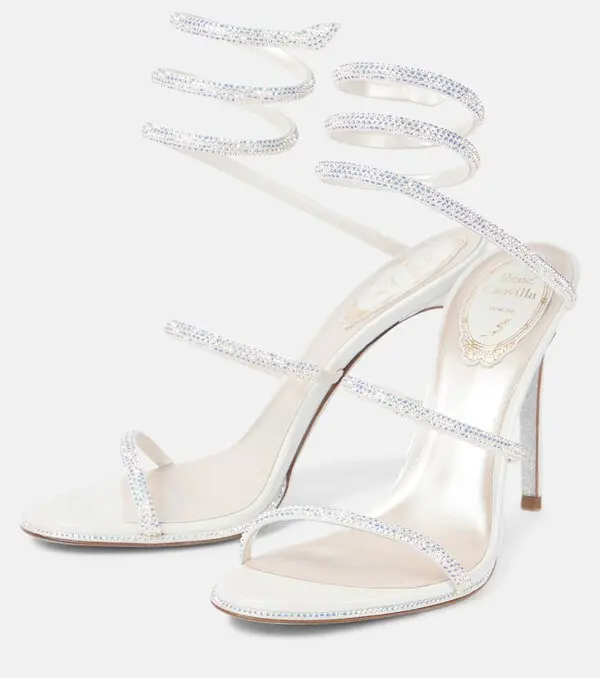 Rene Caovilla Cleo Embellished Leather Sandals - White