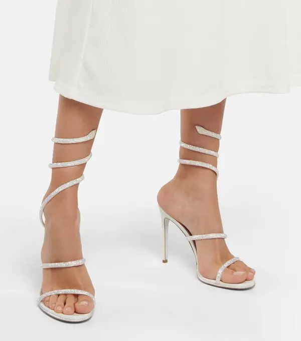 Rene Caovilla Cleo Embellished Leather Sandals - White