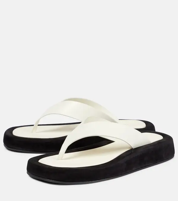 THE ROW Ginza Leather And Suede Thong Sandals - White