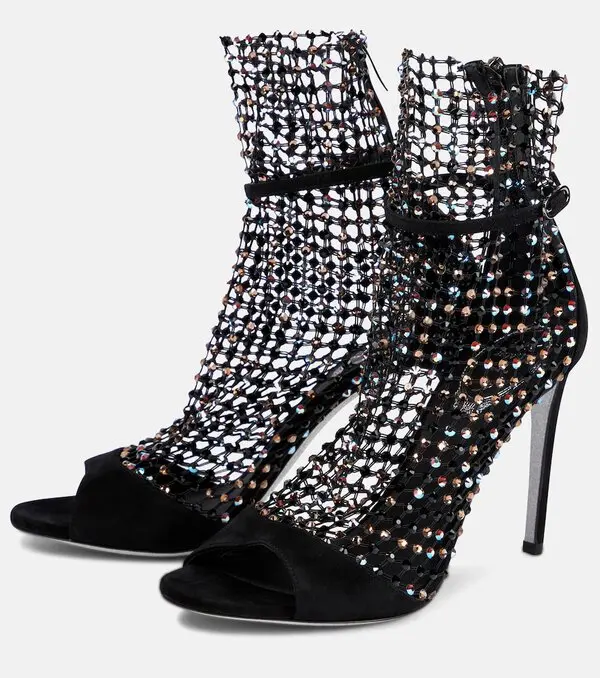 Rene Caovilla Galaxia Embellished Suede Sandals - Black