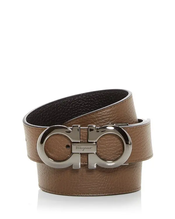 FERRAGAMO Double Gancini Reversible Leather Belt - Brown Sugar