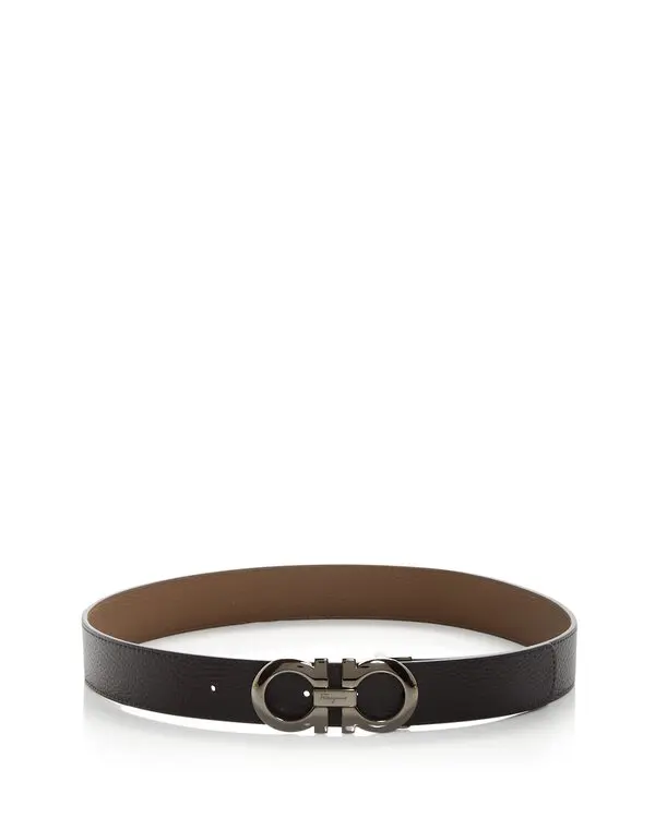 FERRAGAMO Double Gancini Reversible Leather Belt - Brown Sugar