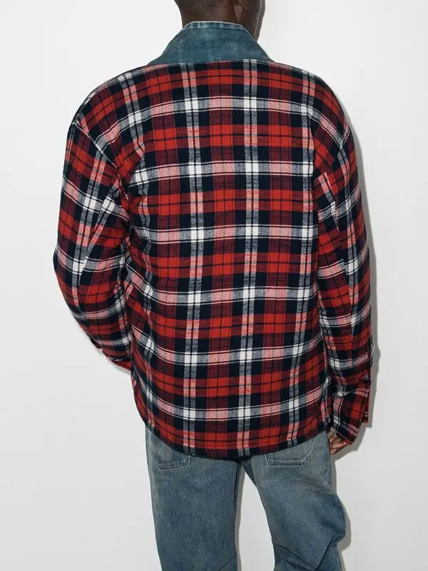 GREG LAUREN Plaid Flannel And Denim Cardigan - Blue