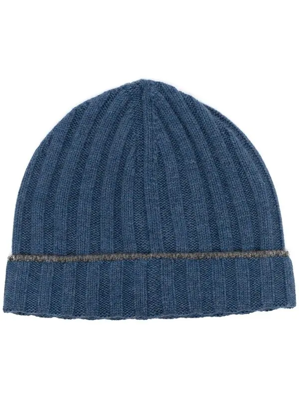 Brunello Cucinelli Ribbed Cashmere Beanie - Blue