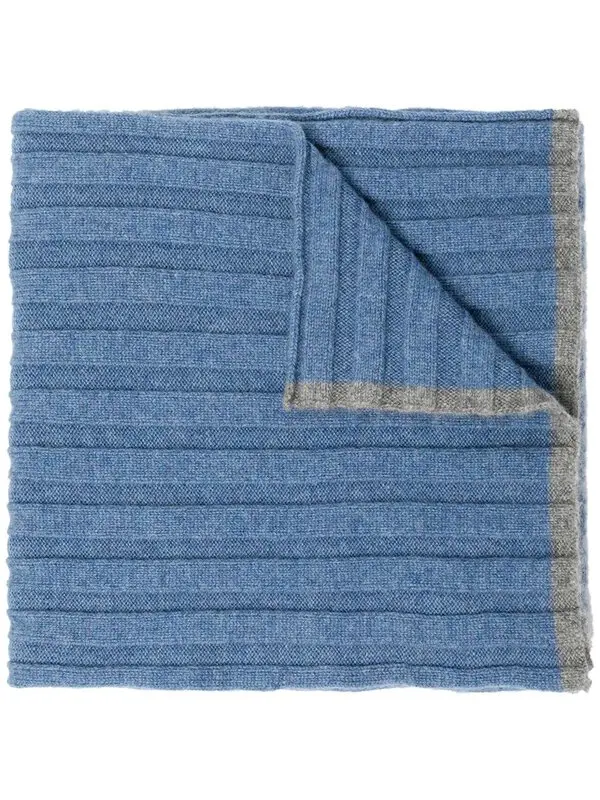 Brunello Cucinelli Ribbed Knit Cashmere Scarf - Blue