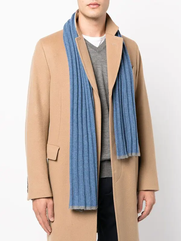 Brunello Cucinelli Ribbed Knit Cashmere Scarf - Blue