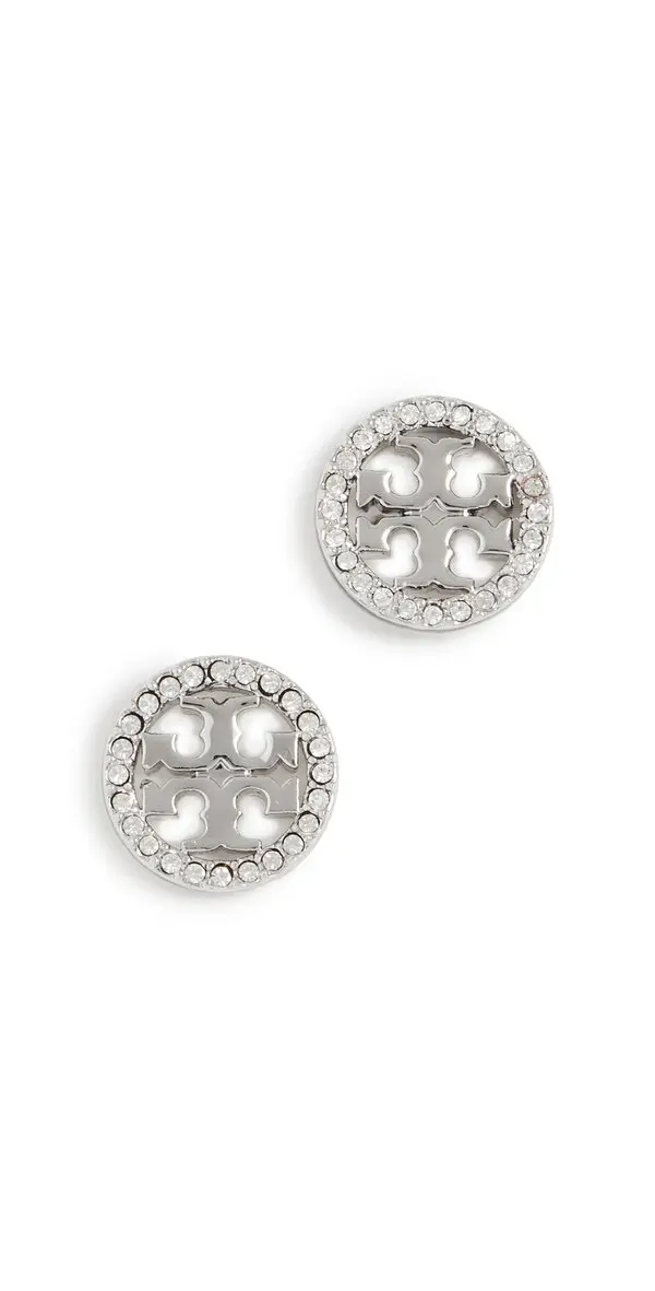 Tory Burch Icon Pavé Circle Stud Earrings - Tory Silver/crystal