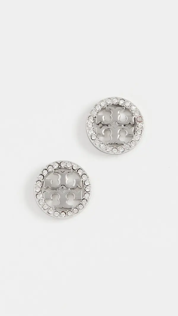 Tory Burch Icon Pavé Circle Stud Earrings - Tory Silver/crystal