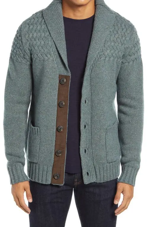 SCHOTT Corduroy Elbow Patch Wool-blend Cardigan - Sage