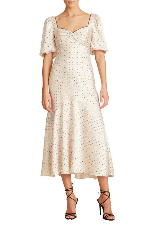 Monique Lhuillier Polka Dot Satin Midi Dress - Ivory