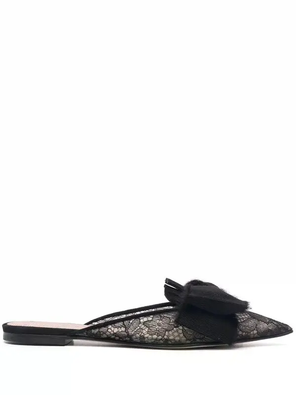 Red Valentino Winter Bow Mules - Black