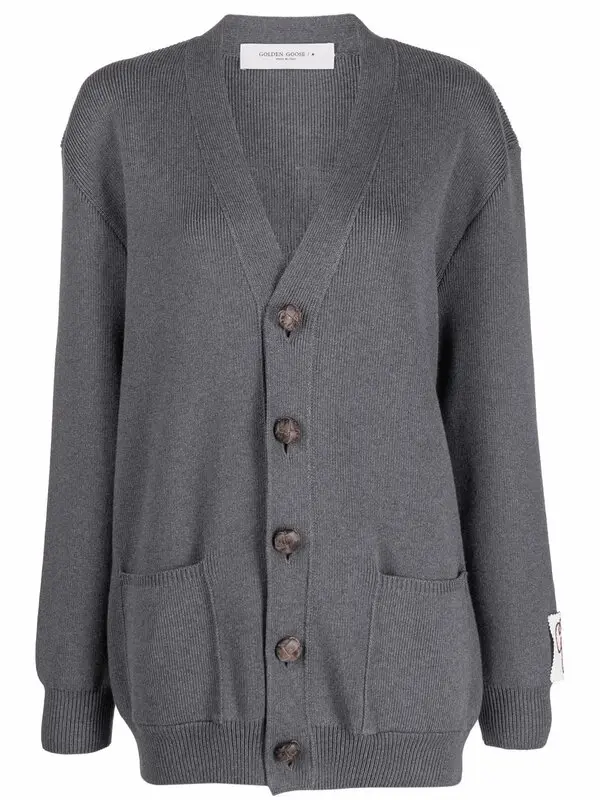 GOLDEN GOOSE Logo-print Knitted Cardigan - Grey