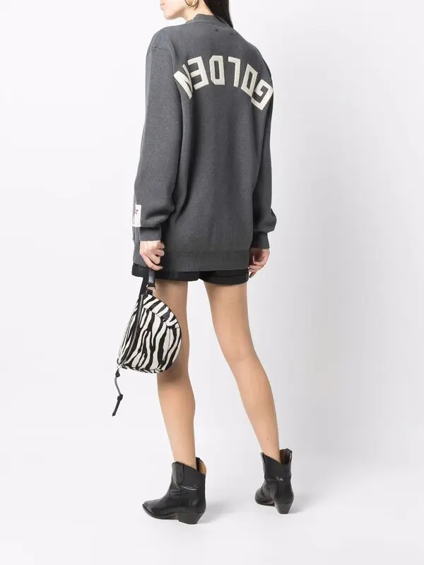GOLDEN GOOSE Logo-print Knitted Cardigan - Grey