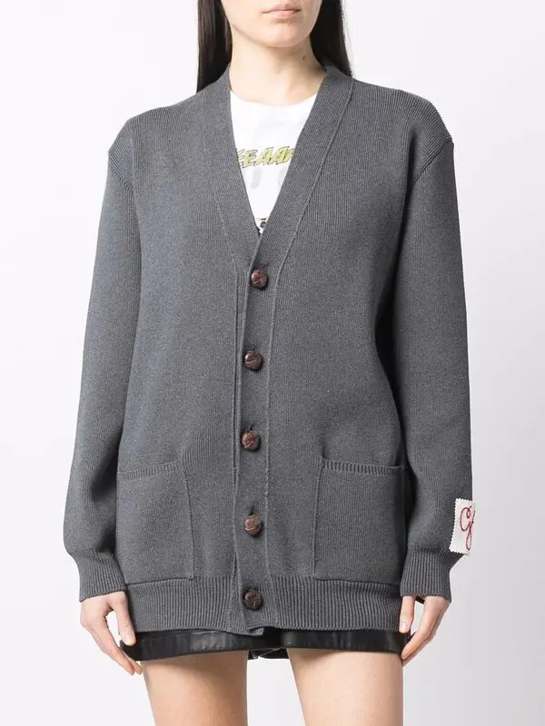 GOLDEN GOOSE Logo-print Knitted Cardigan - Grey