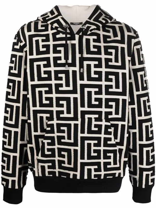 Balmain Monogram-print Hoodie - Black
