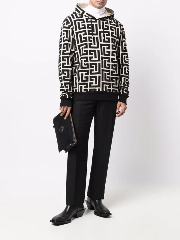 Balmain Monogram-print Hoodie - Black