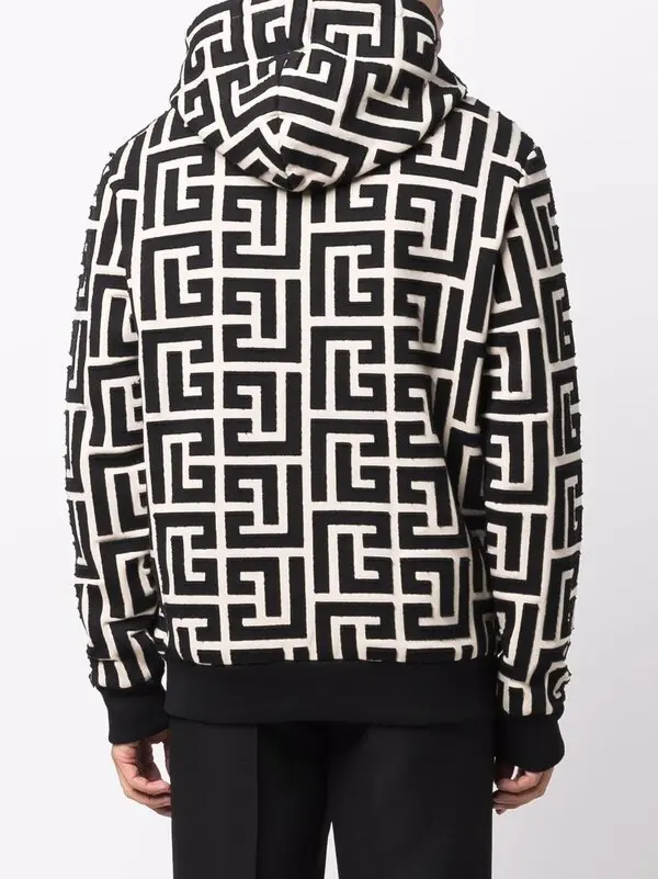 Balmain Monogram-print Hoodie - Black