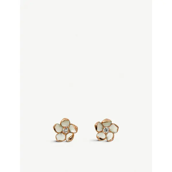 SHAUN LEANE Cherry Blossom Rose Gold-plated Vermeil Silver And Diamond Stud Earrings - Silver/rose Gold