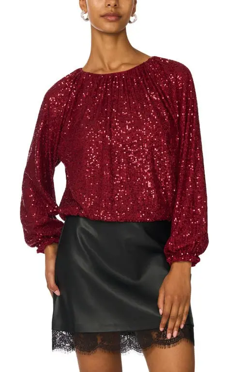 Vince Camuto Balloon Sleeve Sequin Blouse - Crimson