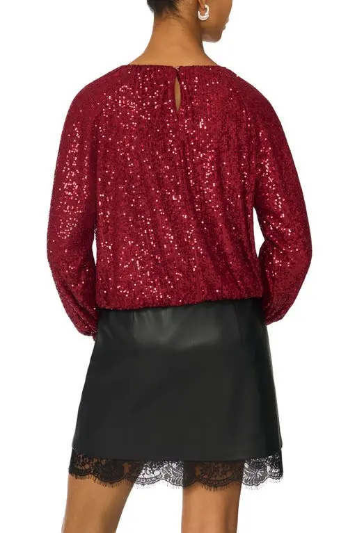 Vince Camuto Balloon Sleeve Sequin Blouse - Crimson