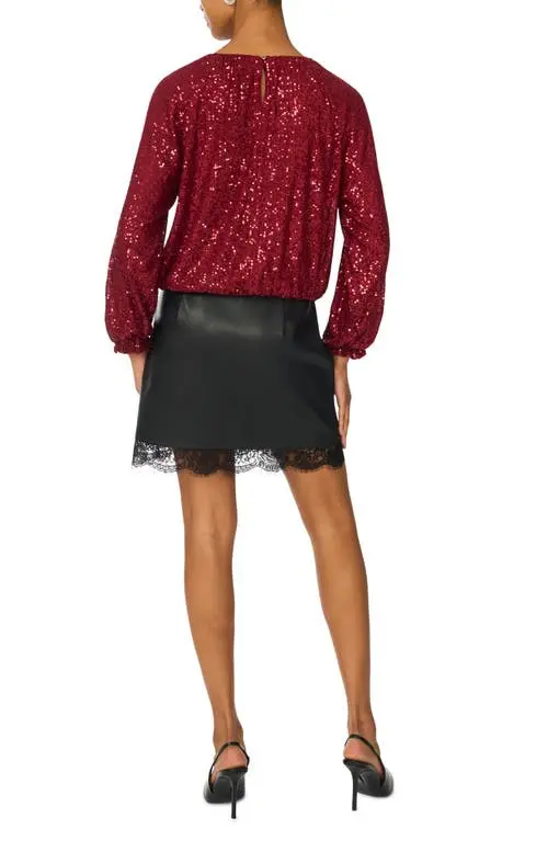 Vince Camuto Balloon Sleeve Sequin Blouse - Crimson