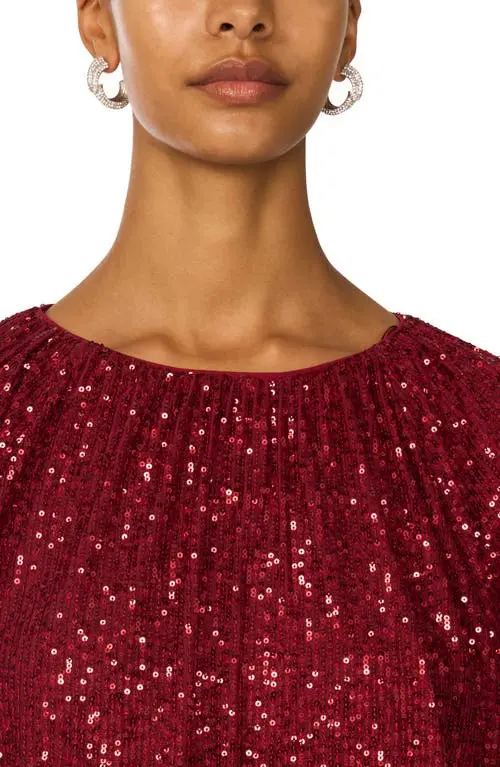 Vince Camuto Balloon Sleeve Sequin Blouse - Crimson