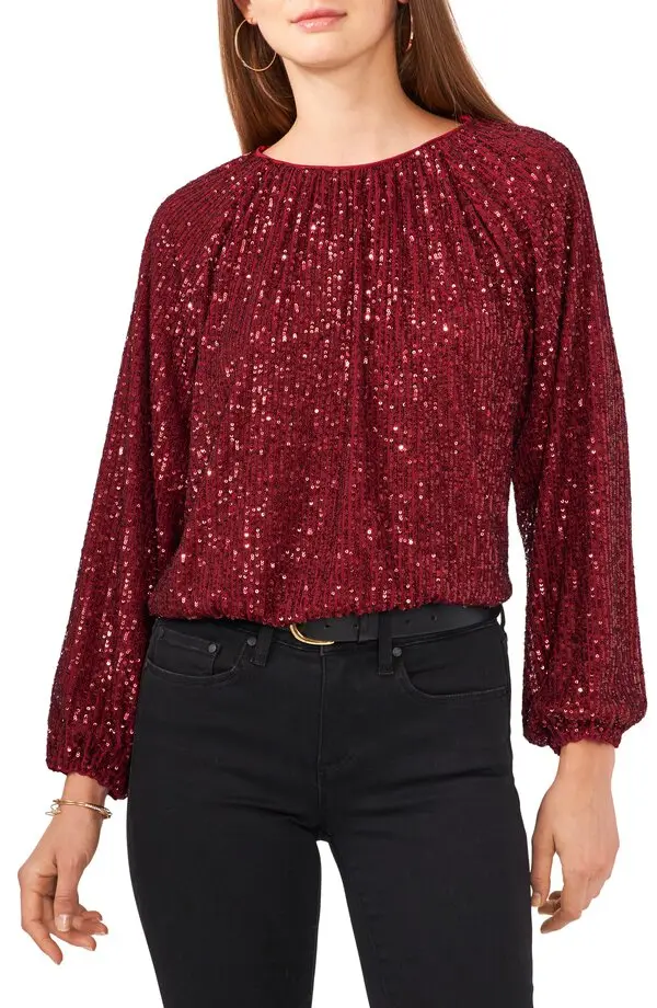 Vince Camuto Balloon Sleeve Sequin Blouse