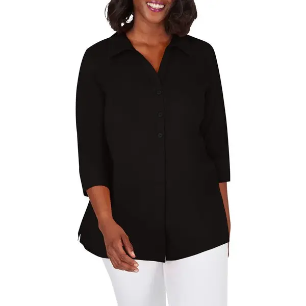 Foxcroft Pamela Stretch Tunic Blouse - Black
